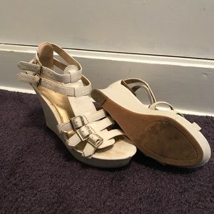 Express | Shoes | White And Gold Express Wedges | Poshmark
